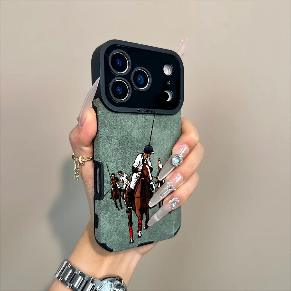 Чехол для телефона Polo Sport из замши с принтом для iPhone 17, 16, 16E, 15, 14, 13, 12, 11 Pro Max, 17 Air, X, XR, XS Max – противоударный, мягкий чехол