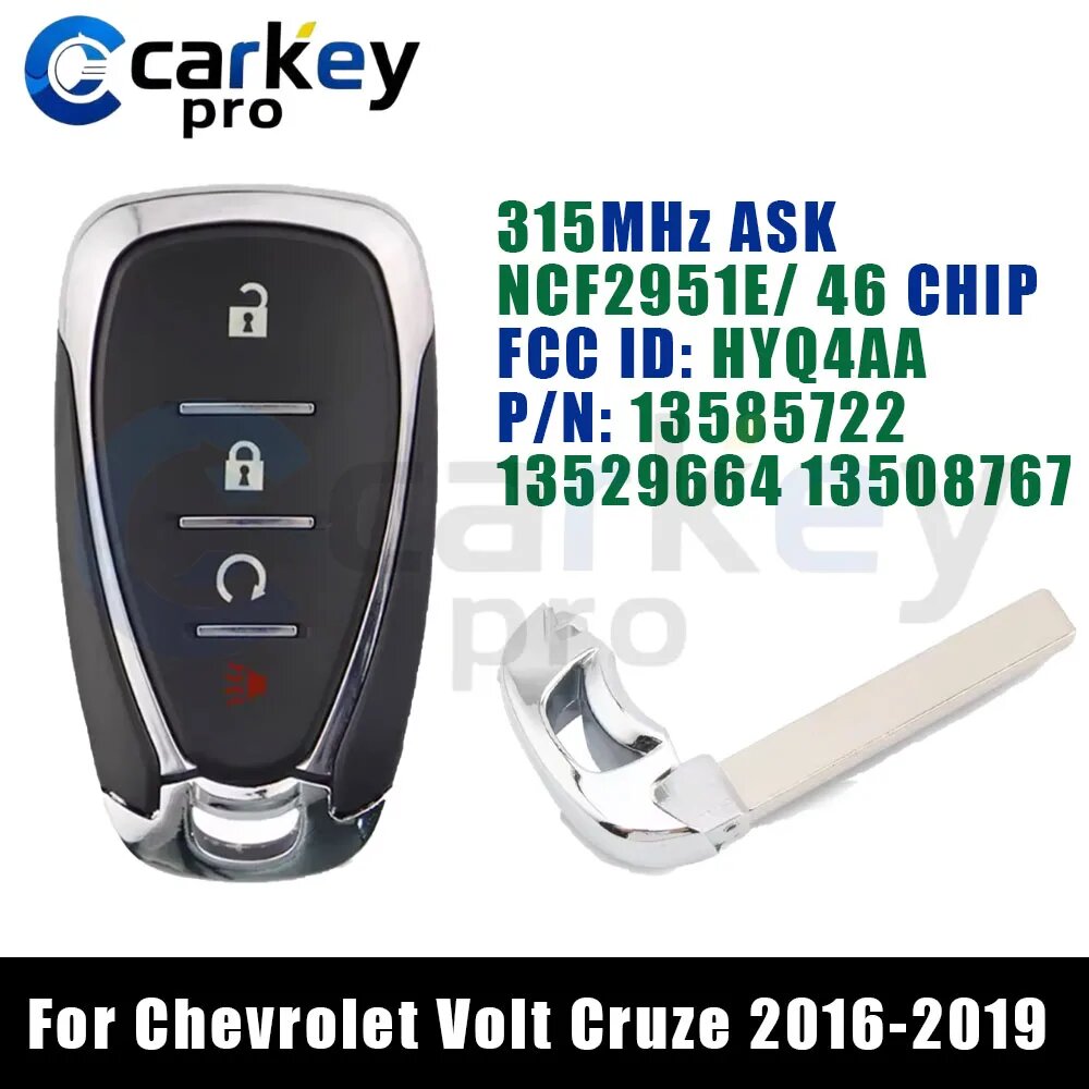 Умный ключ Carkeypro 3 + 1 кнопки 315 МГц NCF2951E HITAG 2 46 чип HYQ4AA 13585722 13529664 для Chevrolet Volt Cruze 2016-2019