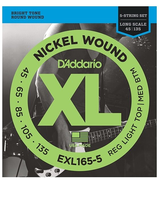 Струны для 5-струнной бас-гитары 5-string Long RLTMB 45-135 XL NICKEL WOUND D'Addario EXL165-5