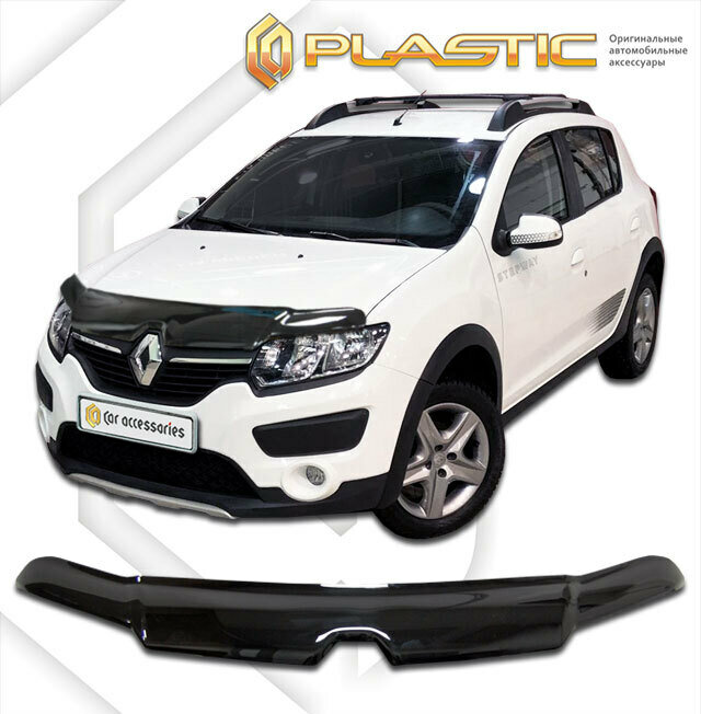 Дефлектор капота Renault Sandero Stepway 2014 н. в. Черный глянцевый СА Пластик