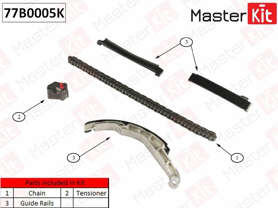 Комплект цепи ГРМ NISSAN Navara III 2.5 dCi YD25DDTI 4WD 04-(без звездочек), MASTERKIT 77B0005K