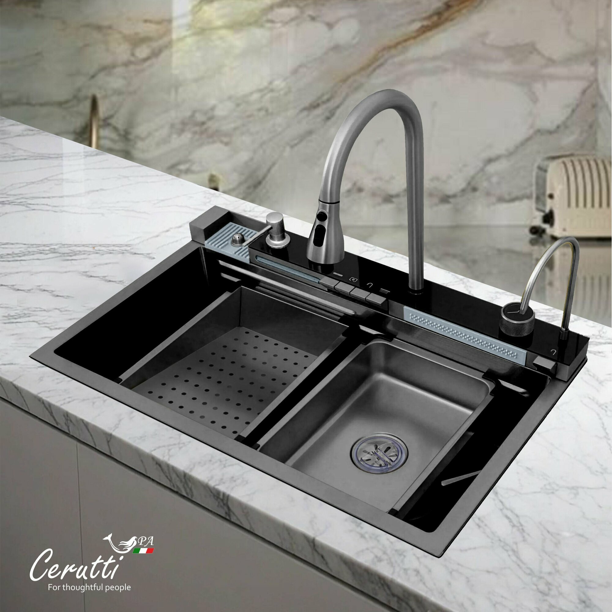 Кухонная мойка Ceruttispa GLORIA II nano black (графит) 750х460х230 серая