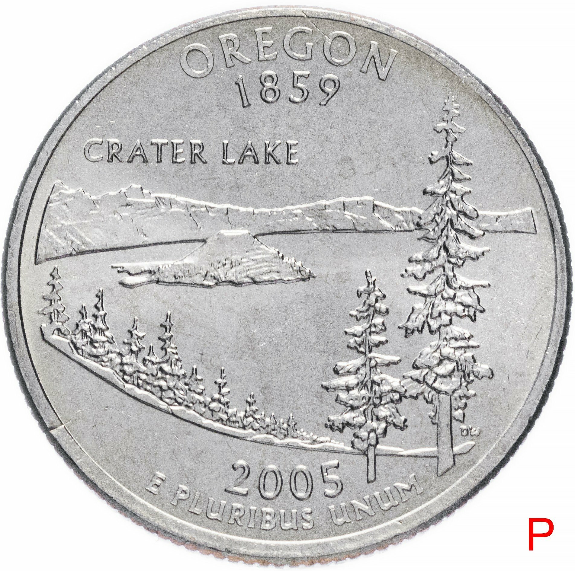 США 1/4 доллара квотер, 25 центов 2005 P "Штат Орегон" Oregon, знак монетного двора "P" - Филадельфия, Медь, в сохранности UNC