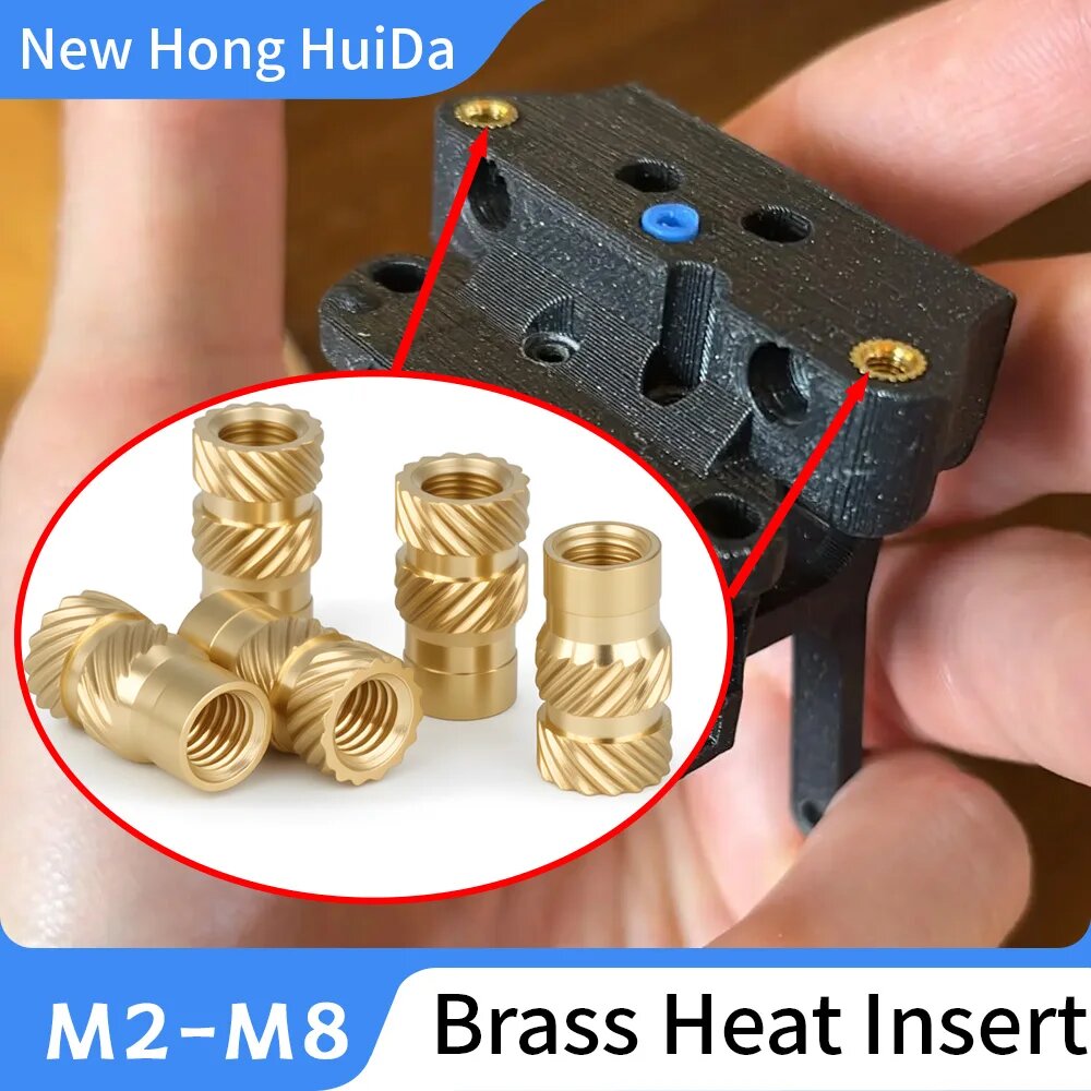 Латунные термогайки NEWHONGHUIDA M2 M2.5 M3 M4 M5 M6 M8 для M6 (OD8mm), Length 8mm (40pcs)