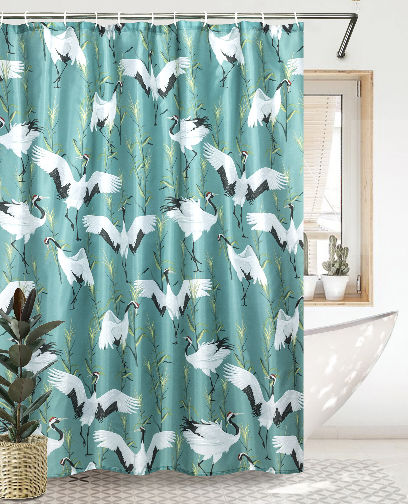 Штора занавеска для ванной BATH PLUS 180*180 тканевая CRANES журавль без колец