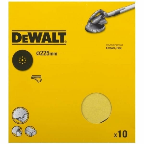 Шлифкруг 225мм, 8 отв, 80G, DEWALT 10 шт
