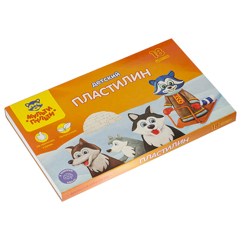 10 шт. Пластилин Мульти-Пульти "Енот на Аляске", 18 цветов, 270г, со стеком, картон