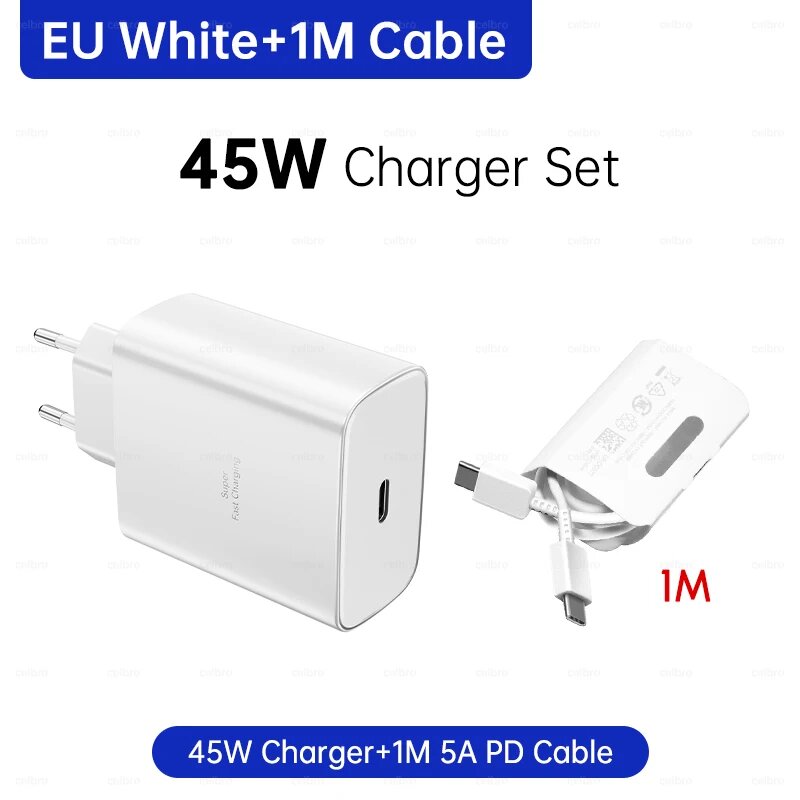 Зарядное устройство USB-C PD 45 Вт для Samsung S26 S25 S24 Ultra, адаптер Белый, White 45W EU set