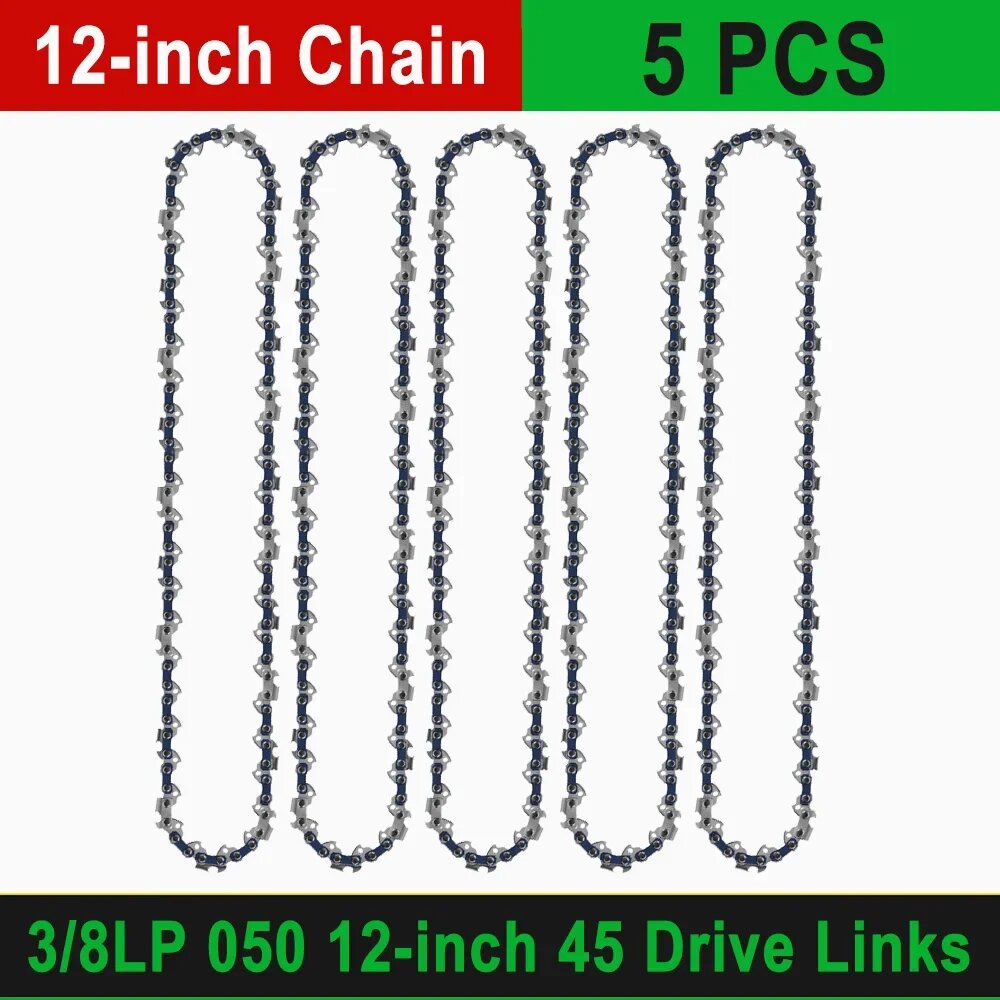 Цепь для электропилы 12 дюймов, 45 звеньев, 3/8 LP, 0.050" 5pcs 12-inch Chain