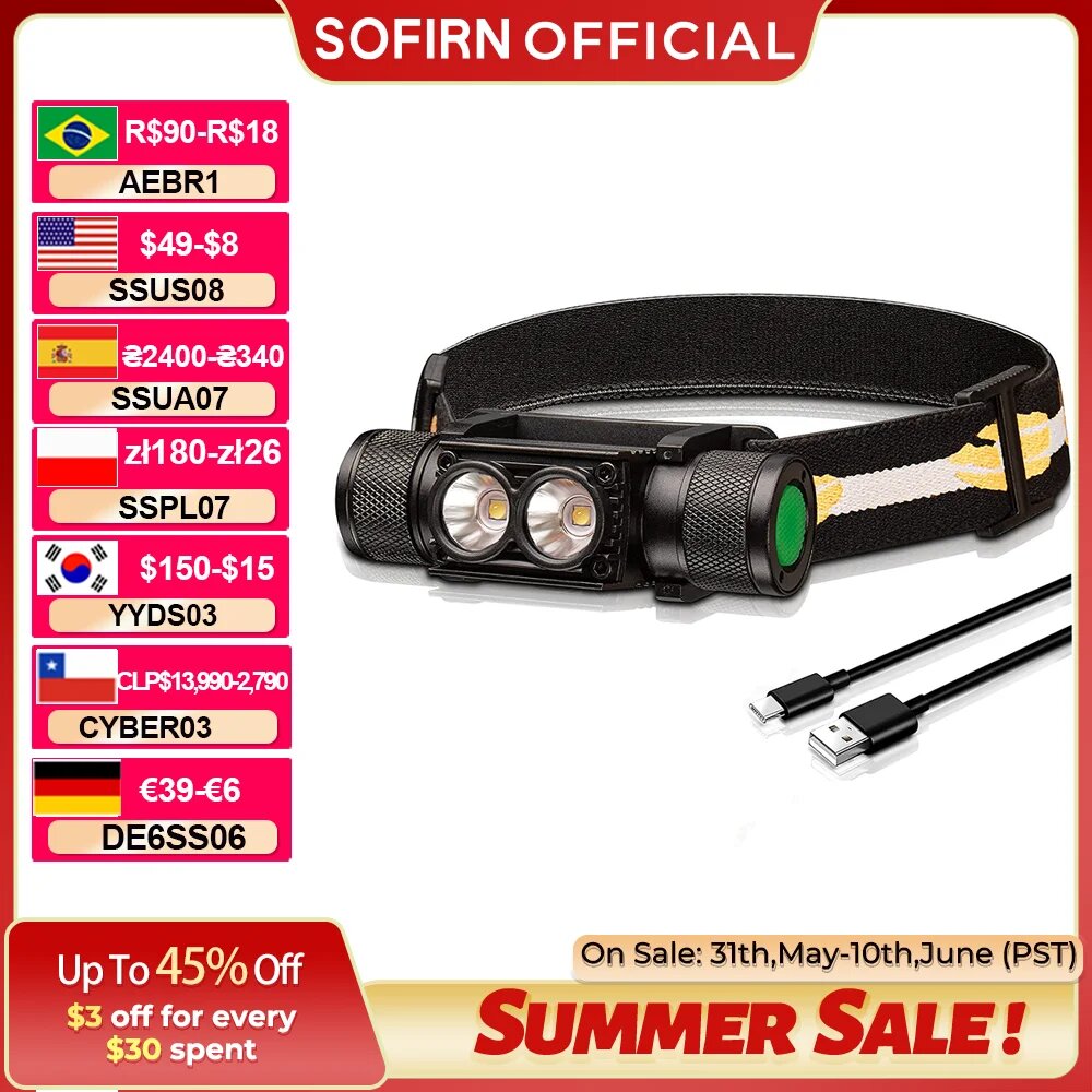 Sofirn H25L USB налобный фонарь