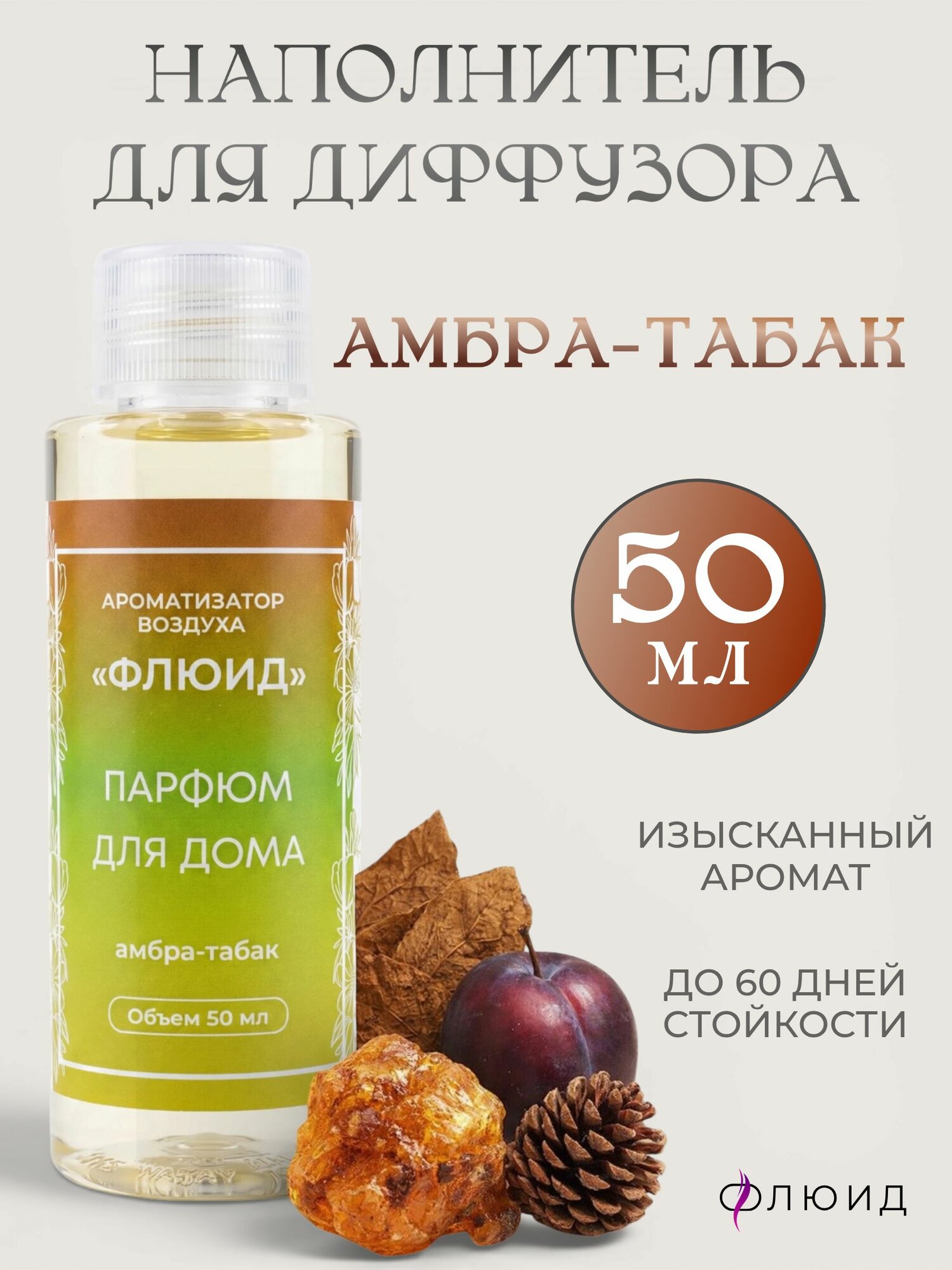 Доливка для диффузора Жидкость ароматическая Рефил Амбра-табак 50мл