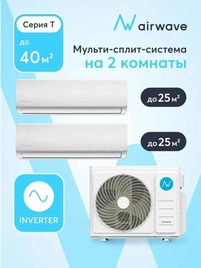 Инверторная мульти сплит-система на 2 комнаты 25м2+25м2 Airwave AWT14HM2P-O/AWT09HWM-I*2 до 50м2