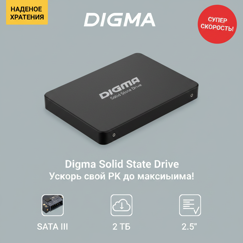 Дигма 2 ТБ твердотельный диск Ран С9 сата 3 2 5 дюйма высокая производительность без тормозов