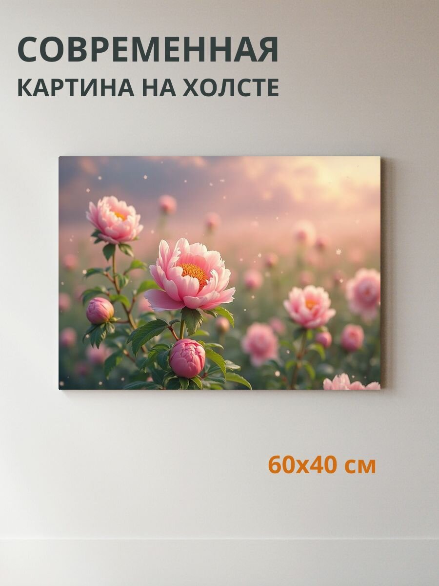 Картина на холсте Пионы 60x40 см