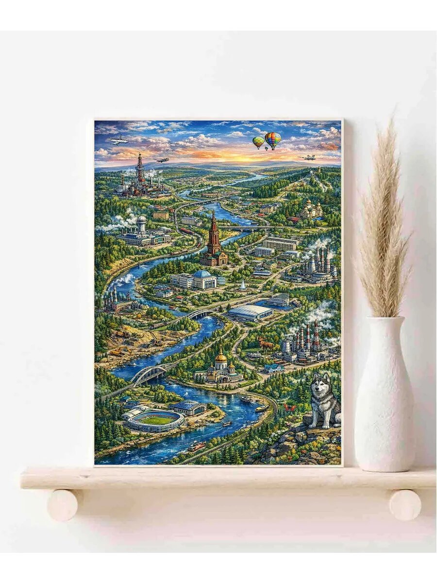 Ухта, Россия, Fantasy Map, Карта, Плакат 30x42см