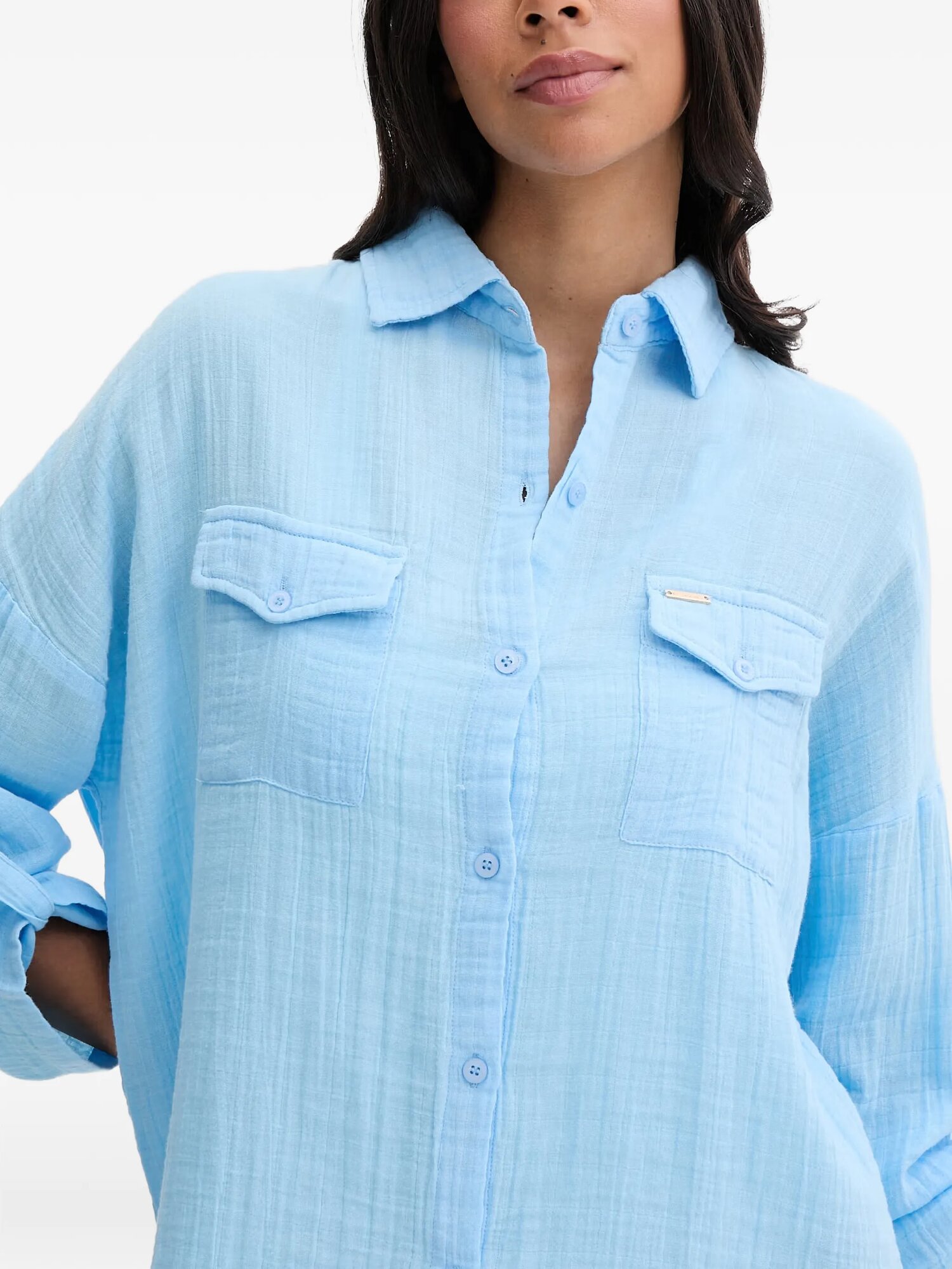 Рубашка Melissa Odabash Button-up chest-pocket shirt, размер 44, Синий принт — фото 1
