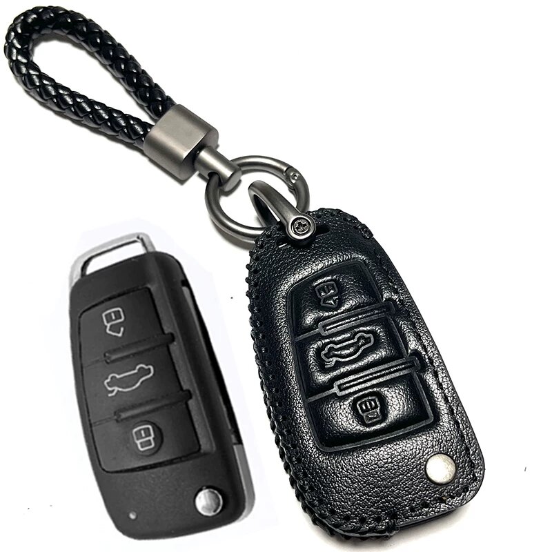 Премиум кожаный чехол-брелок для ключей на Audi Q3, Q2L, A3, A1, Q7, Q5, A6L, TT, S3 - Черный