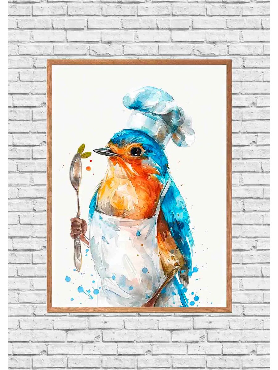 Шеф-повар Bluebird Bird готовит 1, Плакат 30x42см