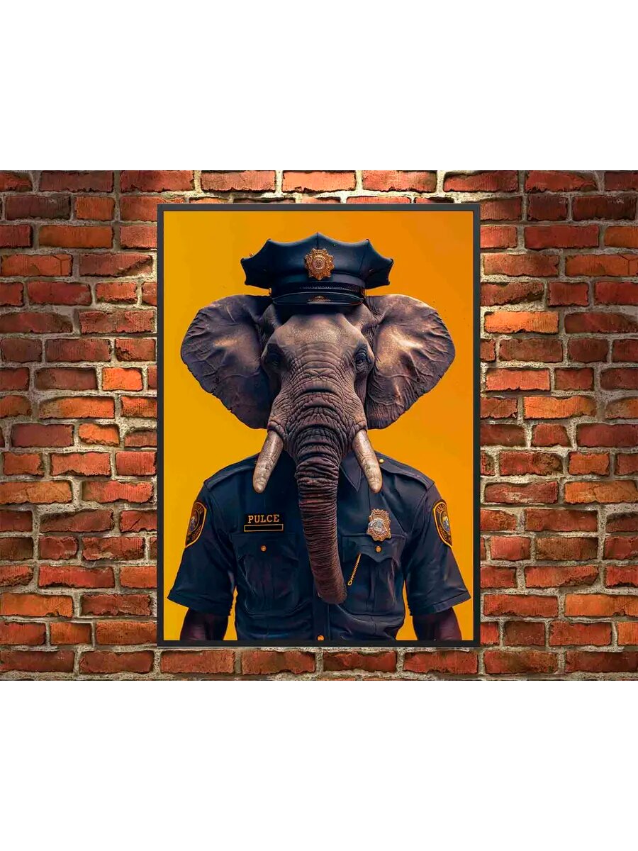 Африканский слон-животное-полицейский 2, Плакат 30x42см