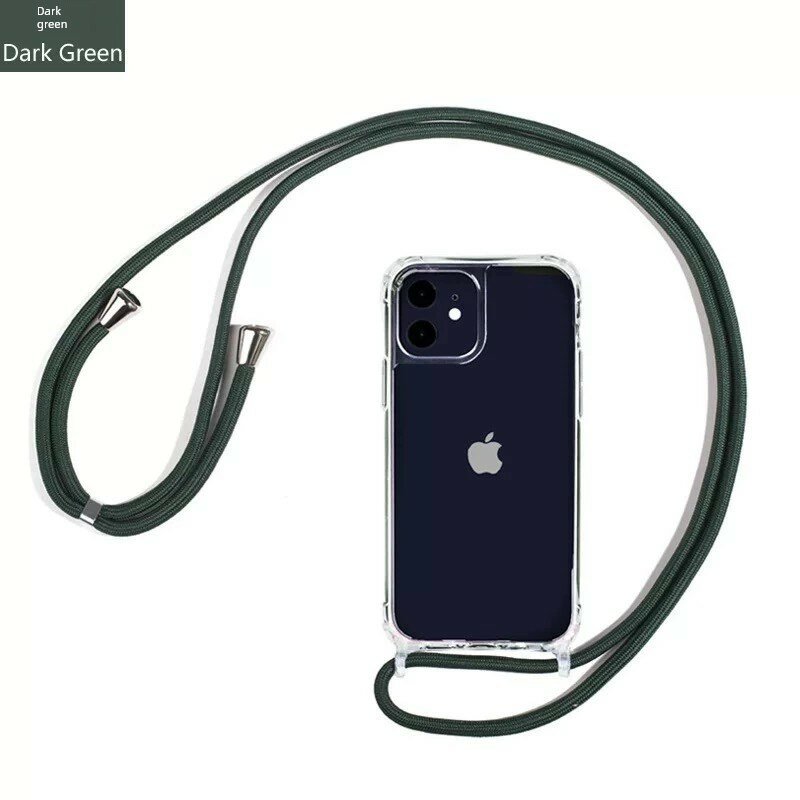 IPhone 12 Анти-ударный прозрачный чехол с регулируемым ремнем 1.6м - Оливковый зеленый