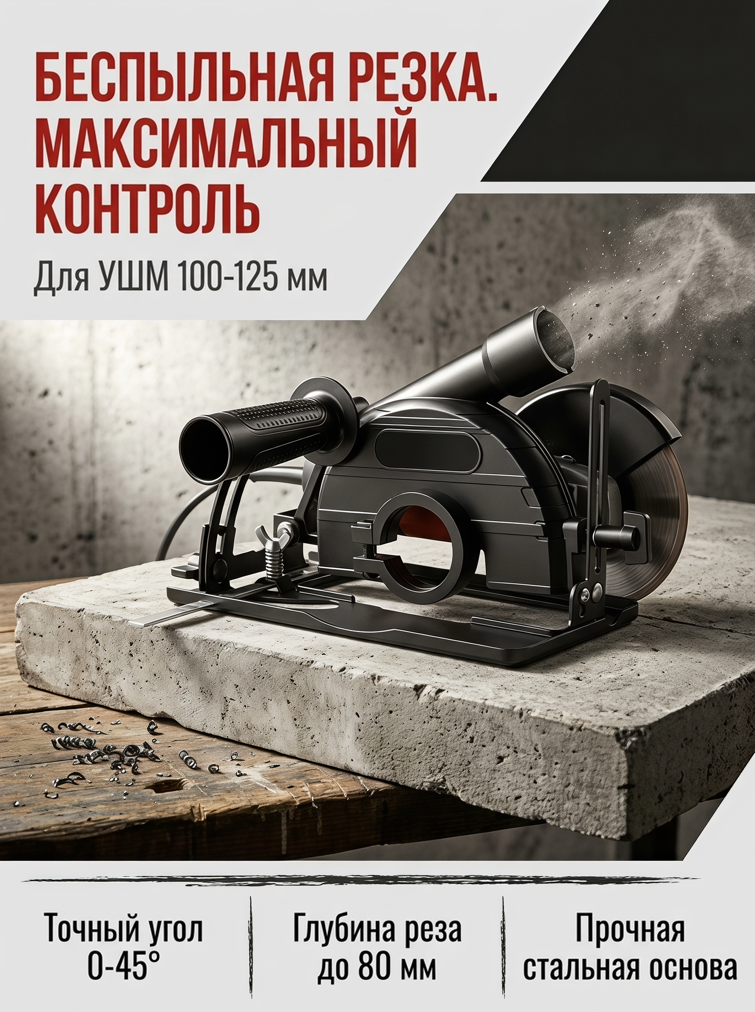 Насадка на болгарку для резки без пыли, угловая шлифовальная машина, 0-45°, для УШМ 100-125 мм, глубина до 80 мм