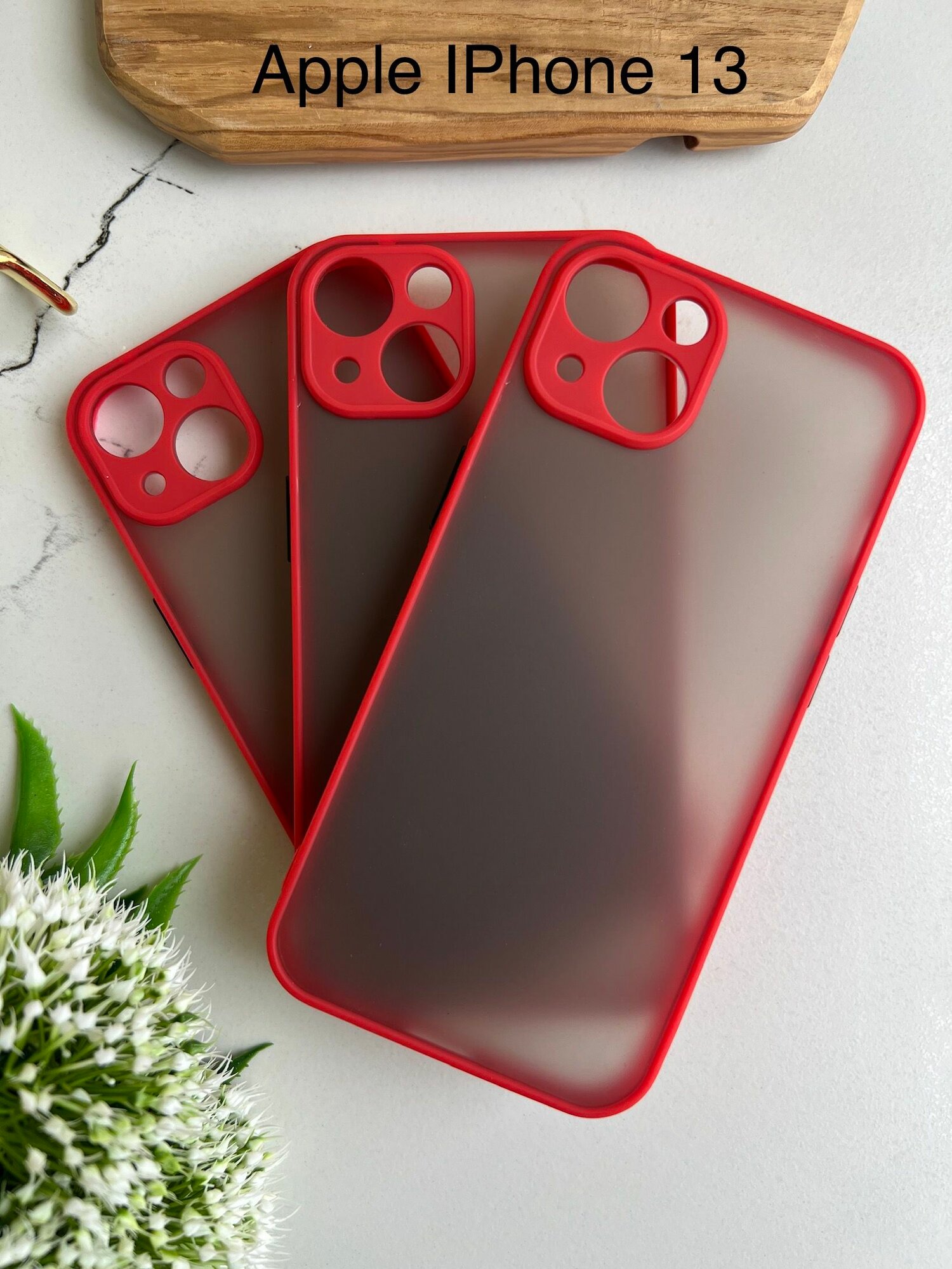 Чехол для айфон 13 / iphone 13, красный, прозрачный, защита камеры