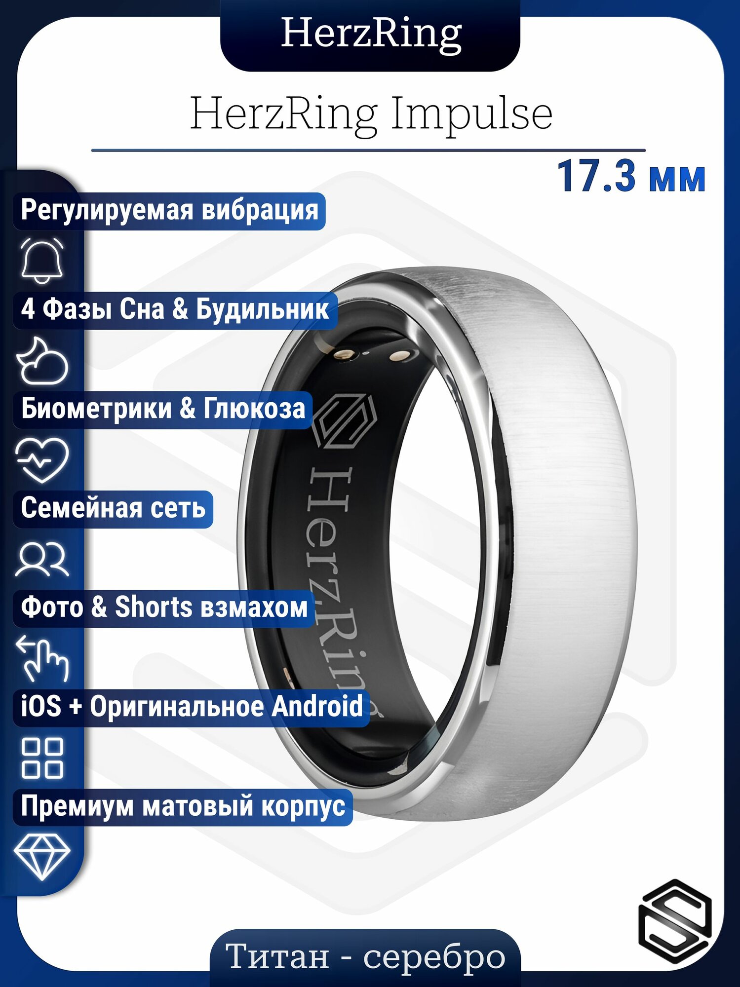 Умное Кольцо с функцией регулируемой вибрации Impulse RW титан-серебро № 7
