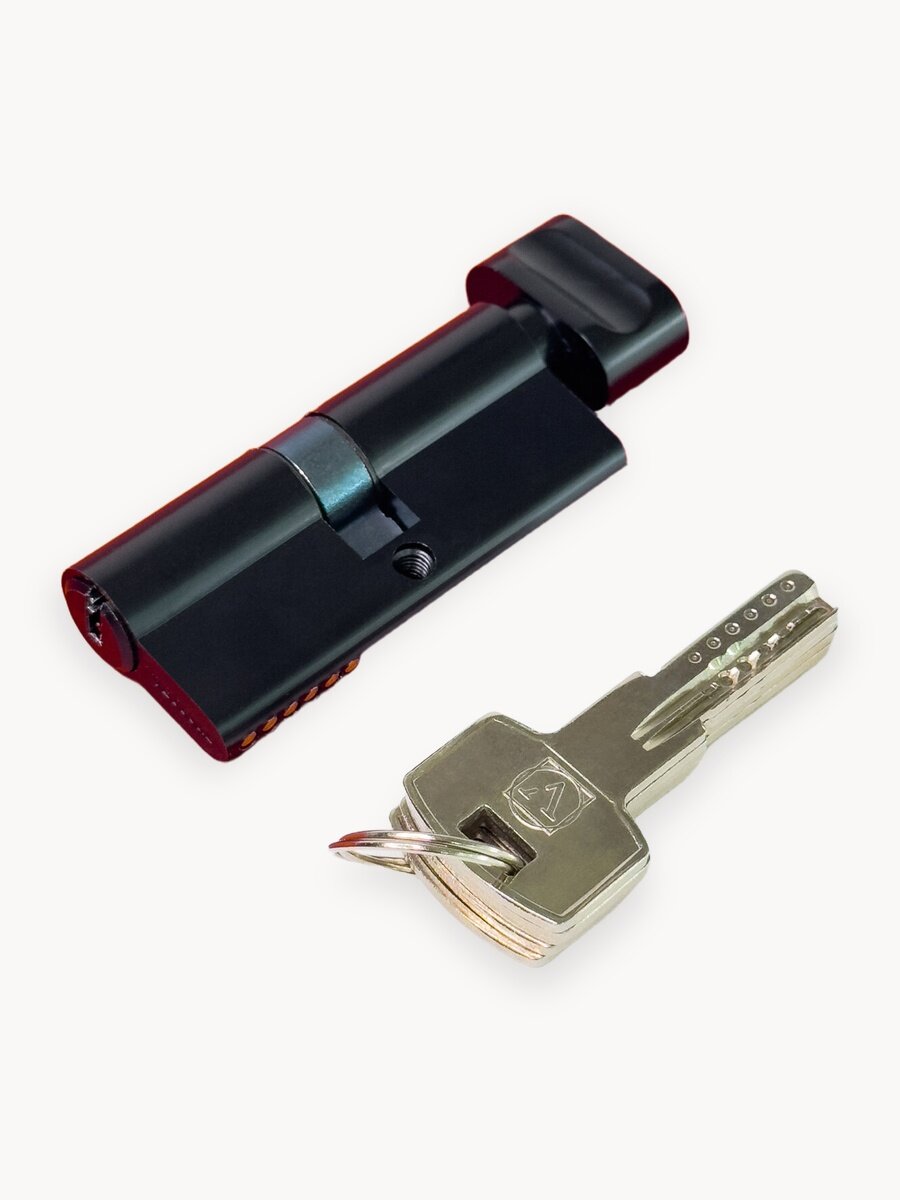 Личинка замка 70мм, 5 ключей Чёрный Матовый для врезного замка входных и межкомнатных дверей