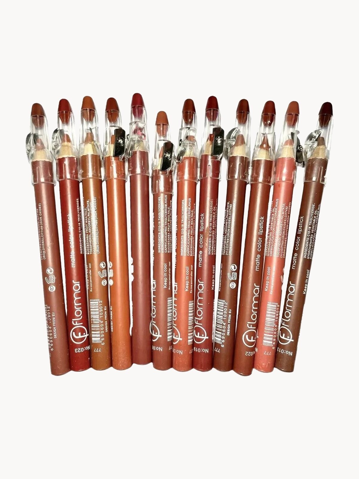 Карандаши для губ Набор 12 оттенков с точилкой Нюдовые оттенки стойкая формула