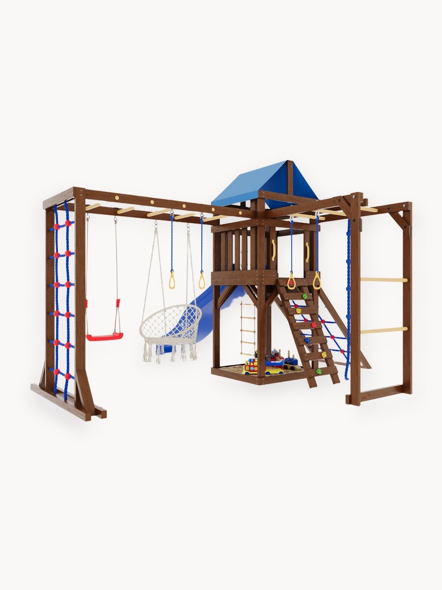 Детская площадка для улицы Timber Fort Палисандр с модулем паутинка, рукоходом, сеткой и качелями