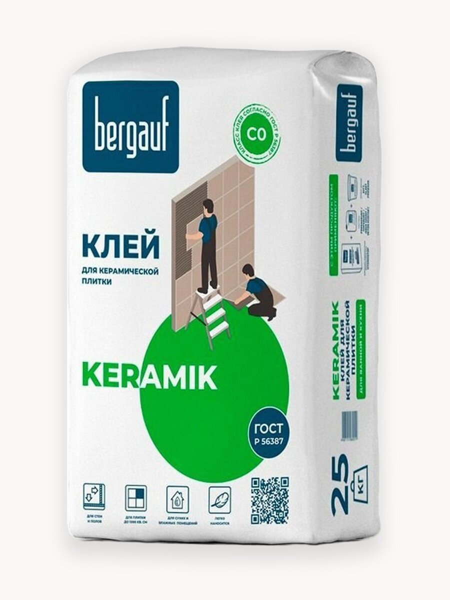 Клей плиточный Bergauf Keramik, влагостойкий, для внутренних работ, 25 кг