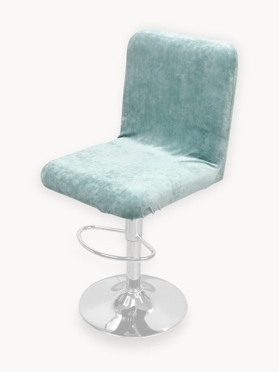 Чехол на стул со спинкой Ирис на резинке на спинку, велюр, аквамариновый