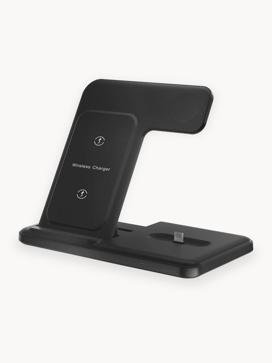 Беспроводная зарядная Док Станция 3 в 1 для портативной зарядки телефонов, умных смарт часов и наушников (черный)
