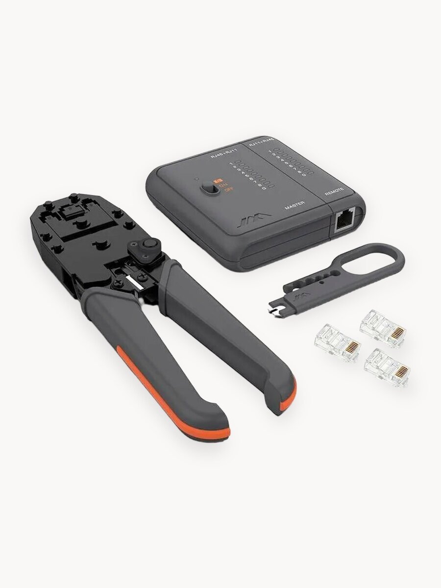 Набор для обжима витой пары JIMIHOME JM-GTW5N, тестер LAN RJ45, обжимные клещи, стриппер для кабелей, комплект