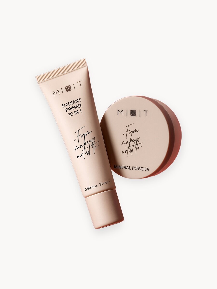 MIXIT Минеральная пудра и праймер для сияния 10 в 1. Декоративная косметика для макияжа MAKE UP