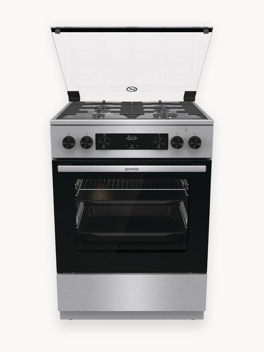 Плита комбинированная Gorenje GKS6C72XF нержавеющая сталь, конфорок 4, духовка: электрическая, объем духовки 71л