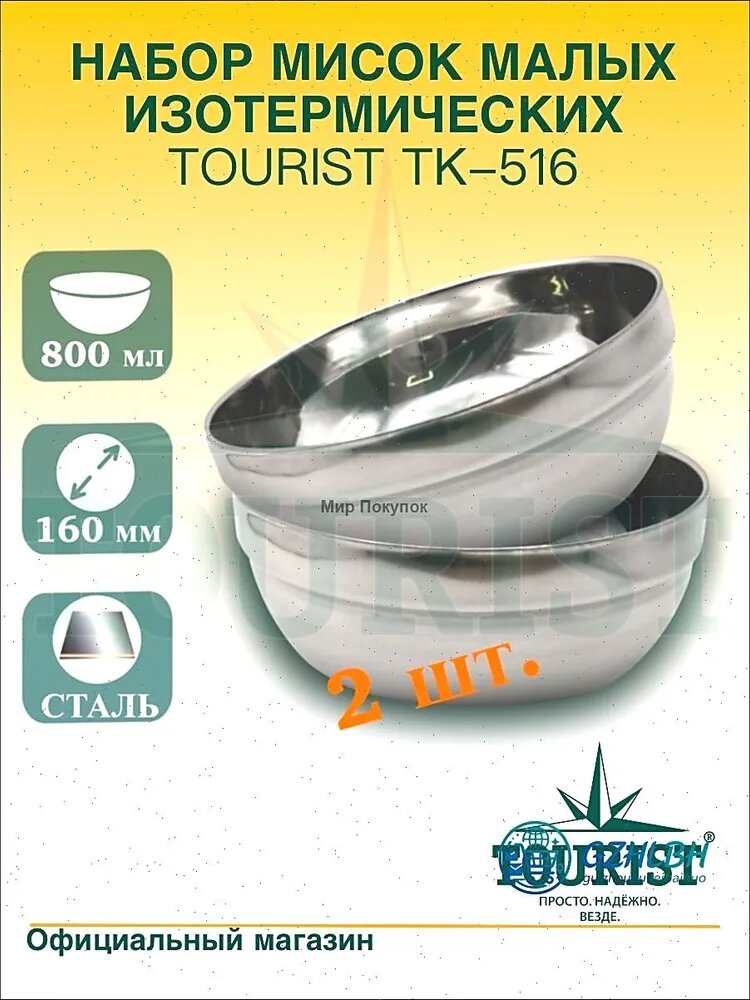 Изотермическая миска тарелка походная туристическая - набор 2 шт. TOURIST TК 516 объем 0,8 литра для рыбалки, охоты, туризма и выезда на пикник