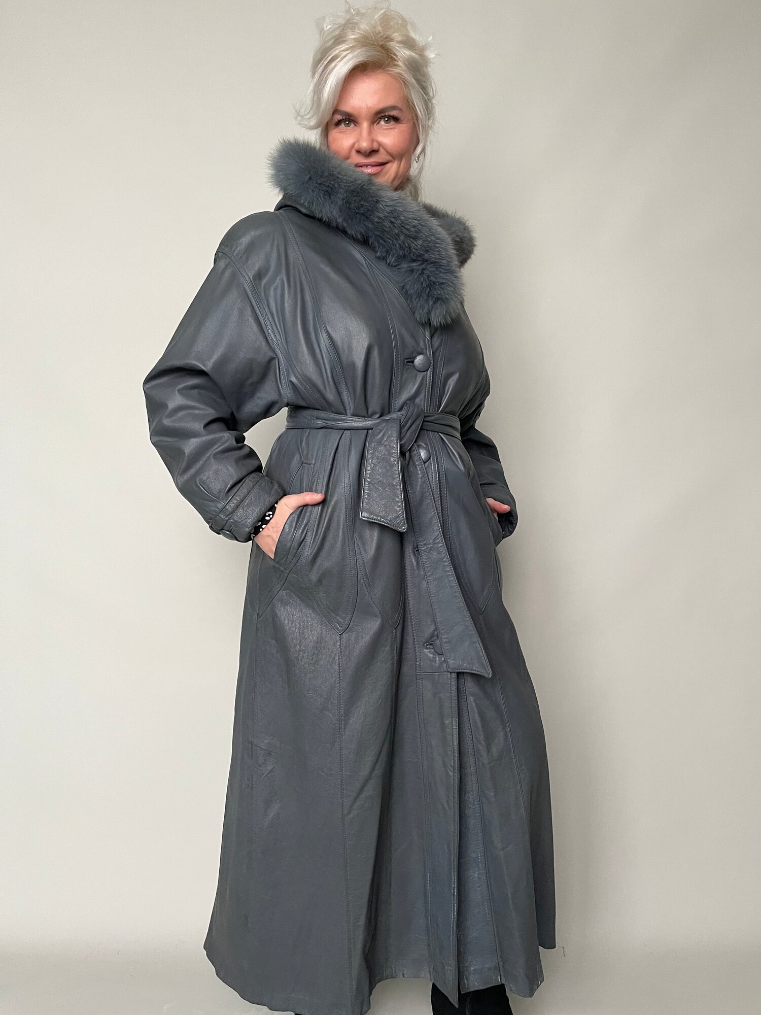 Плащ женский тм DENGTJAN натуральная кожа, капюшон р.46-48 /12595/