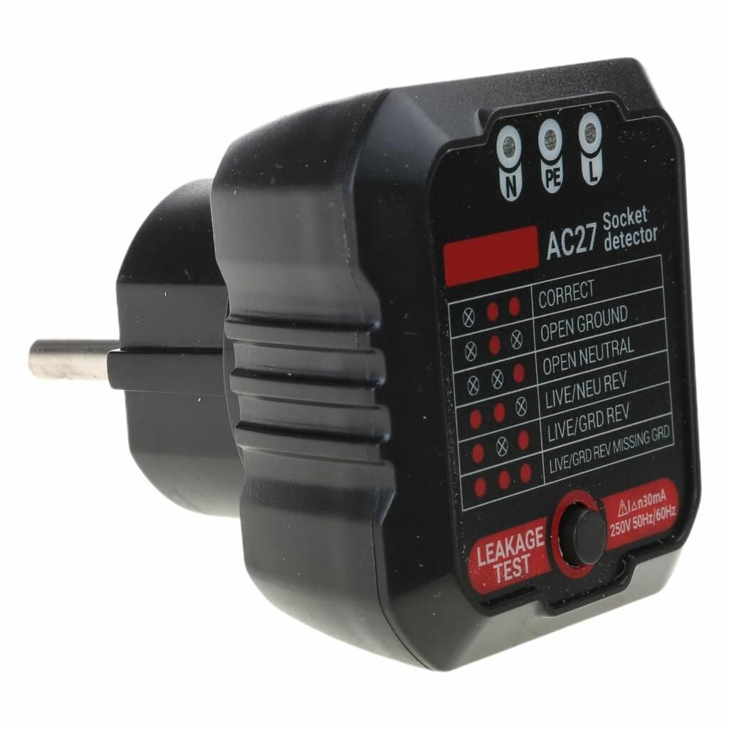 Тестер розеток, Черный - вилка европейского стандарта