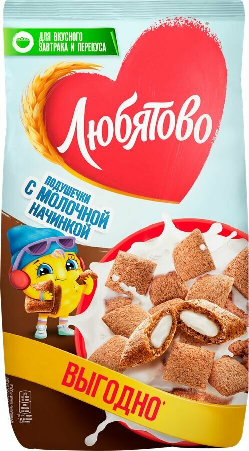 Готовый завтрак любятово Подушечки с молочной начинкой, 500г