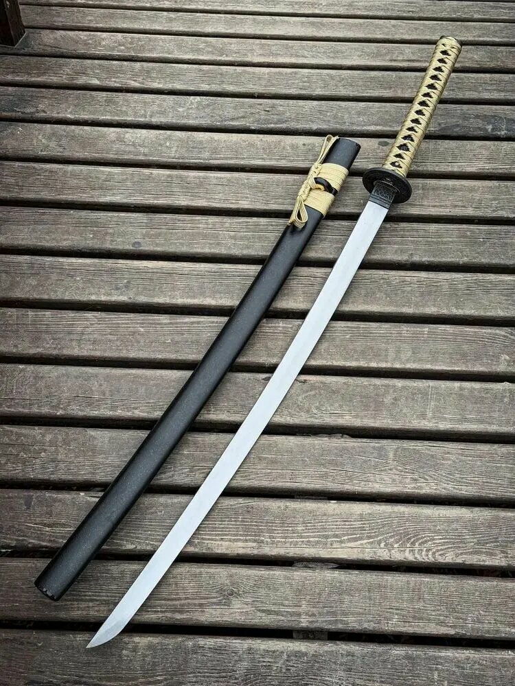 Катана металическая боевое дерево, сталь Дамаск ко-сувенирный