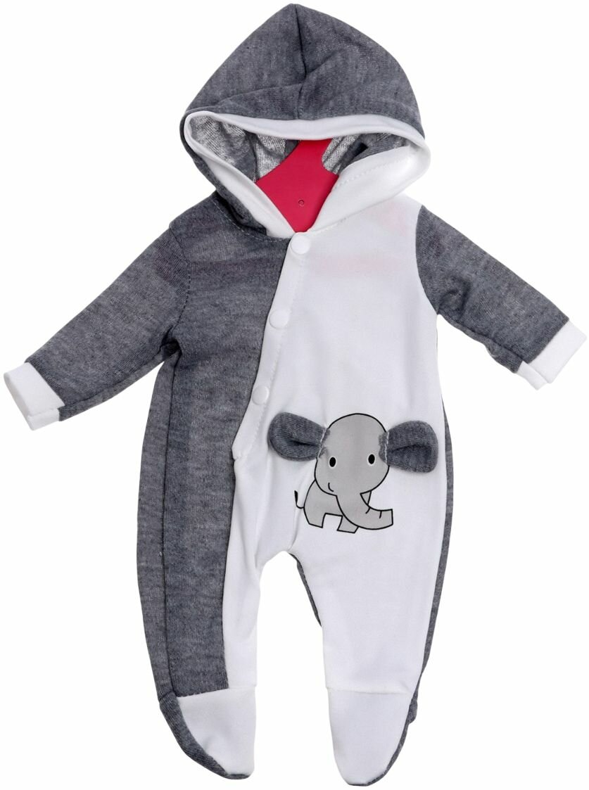 Костюм для куклы "Слоник", комбинезон - боди на клепках, одежда для куколки и пупса 40-43 см, кукольный наряд, готовый гардероб, цвет бело-серый
