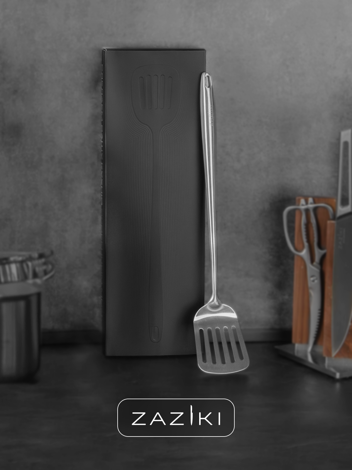 Лопатка кухонная с прорезями, металлическая, из нержавеющей стали ZAZIKI Esthete