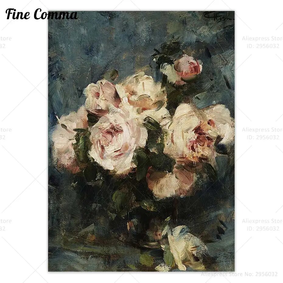 Винтажный плакат розы в стеклянной вазе, натюрморт, цветок, настенная живопись, холст, принт Moody, домашний декор, подарок на новоселье