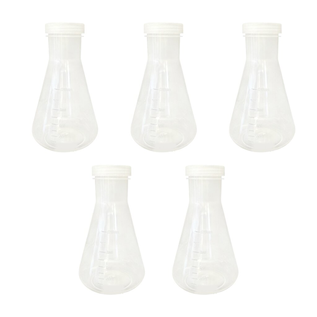 5шт Универсальных Градуированных Пластиковых Колб с Герметичной Крышкой для Лаборатории