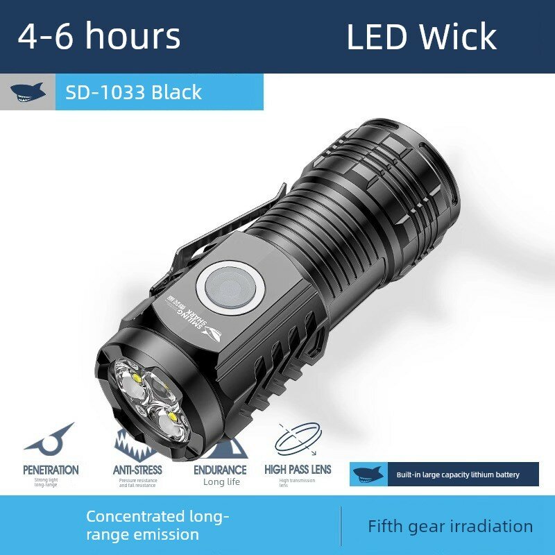 Мини-фонарик Smiling Shark, портативный уличный фонарик с клипсой на хвост, длительный срок службы батареи, высокая