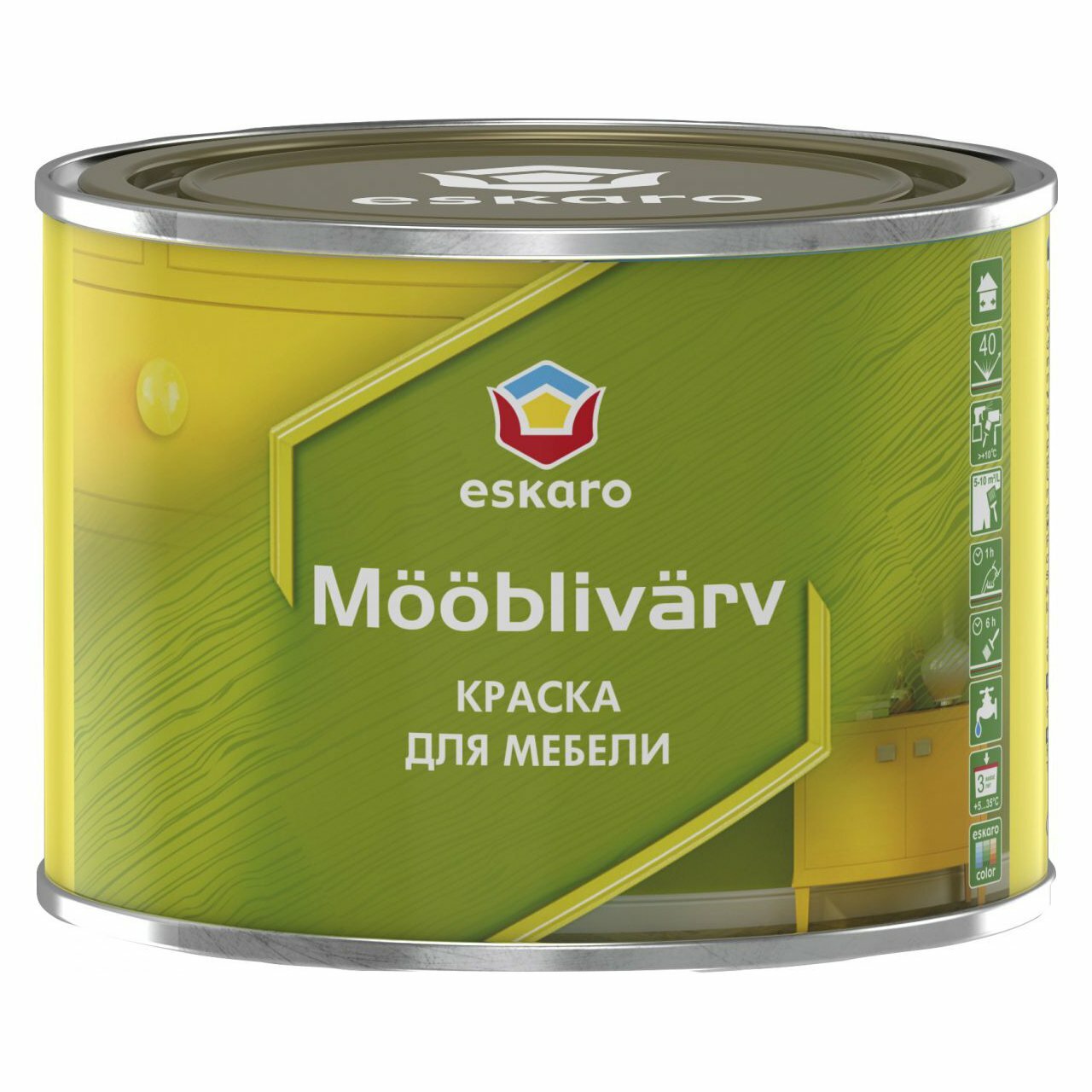 Краска ESKARO Mooblivarv для мебели полуматовая, База TR (бесцветная) 0,45л