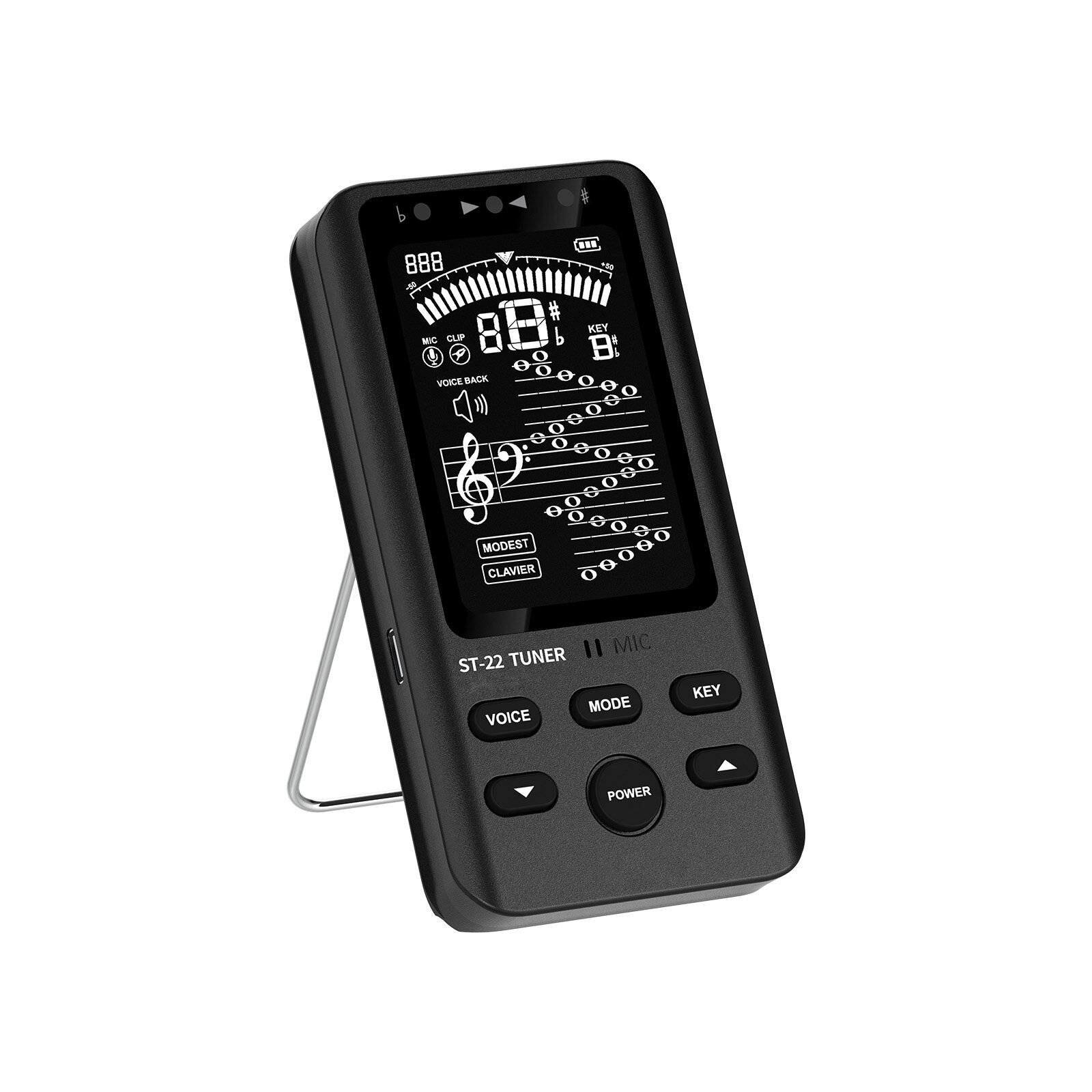 Тюнер Генератор Тона Цифровой Тюнер Точная Настройка Исправление Практика Заряжаемый Музыкальный Инструмент для Скрипки Саксофона Кларнете Виолончели Трубы Флейты Черный ABS 12.5*6.5*2cm 103g 3.7V/600mAh 1шт Генератор Тона 1шт USB Кабель 1шт
