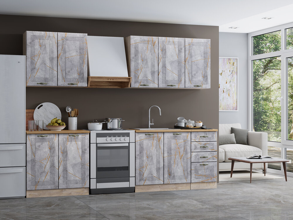 Кухонный гарнитур Гранд 2,0 м глухая, Сонома / Византийский мрамор + Столешница 26 мм Дуб вотан 2 м (Регион 058)