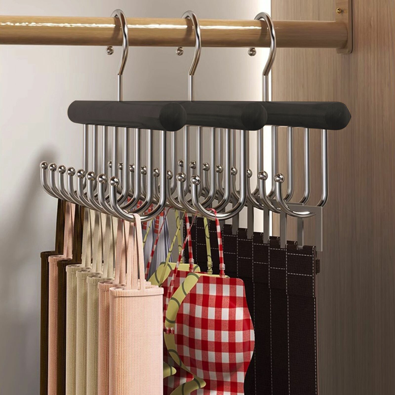 Вешалка для ремней с 8 крючками, Многофункциональная деревянная подставка для галстуков, Органайзер для шкафа